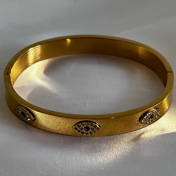 Customized & Personalized | Jewelry | Gold Evil Eye Bangle | Poshmark